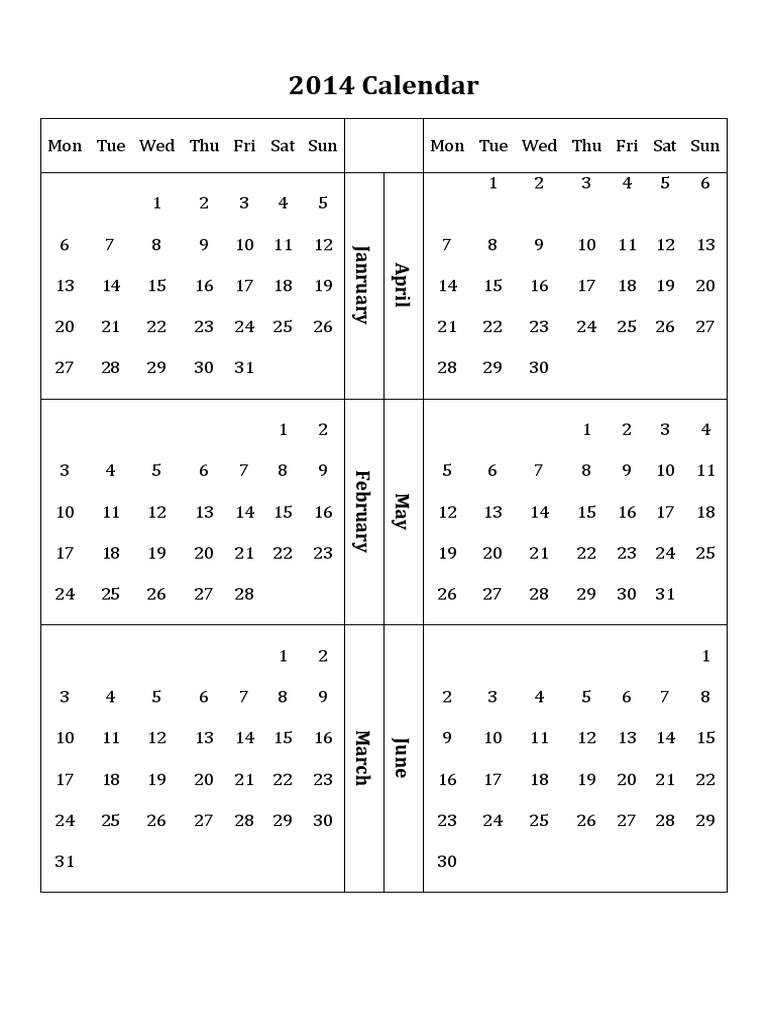 2014 Calendar Overview | PDF