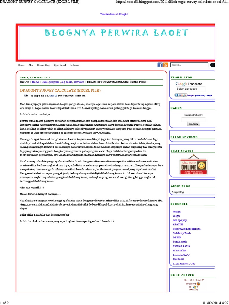 Draught Survey Calculate (Excel File) | PDF