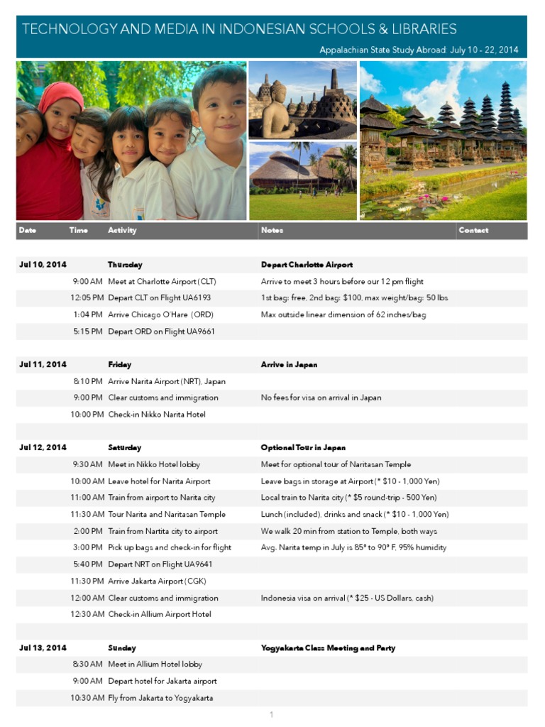 Indonesian Schools & Libraries Trip Itinerary | PDF | Indonesia | Hotel ...