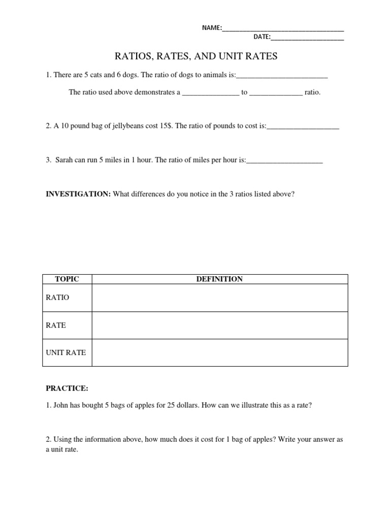 Rates and Unit Rate Lesson 1 | PDF