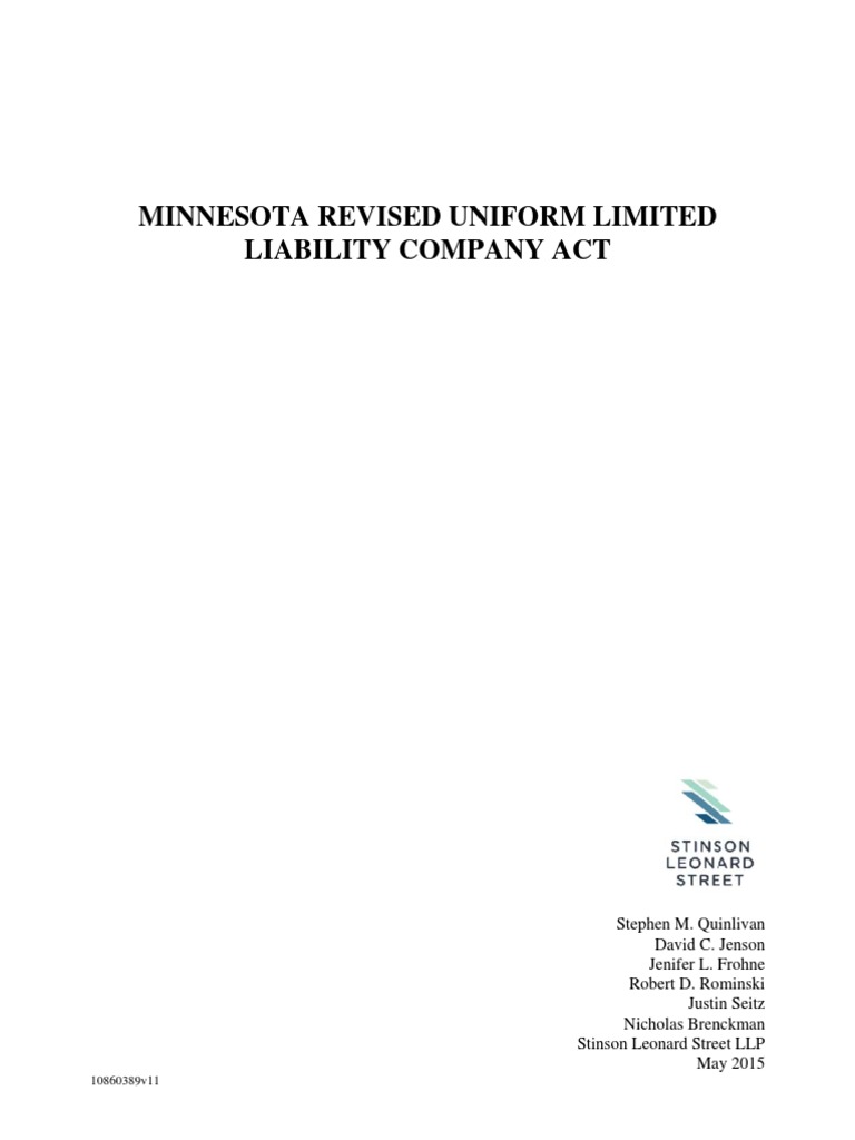 Minnesota Revised Uniform Limited Liability Company Act (As Enacted ...