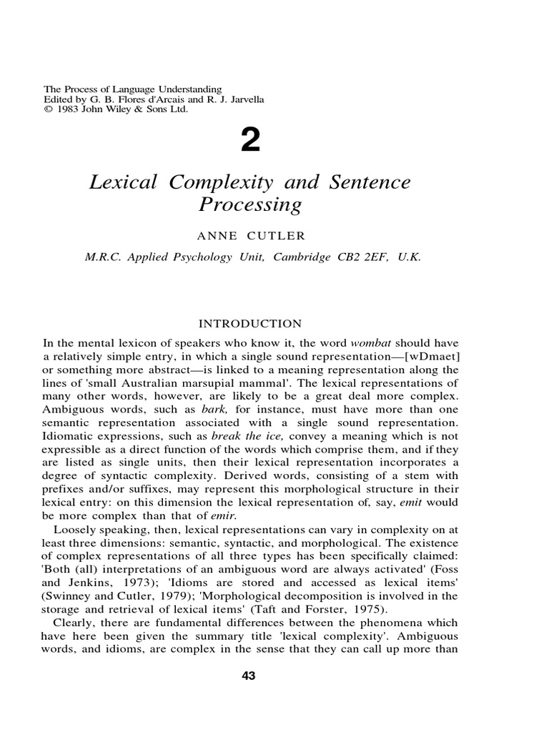 Cutler 1983 Lexical Complexity | PDF | Lexical Semantics | Lexicon