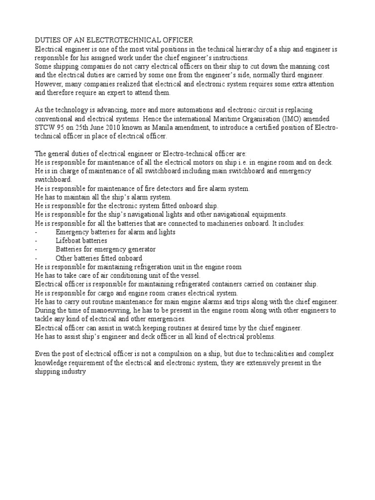 Duties of Electro-technical Officer | Merchant Navy | Logistics