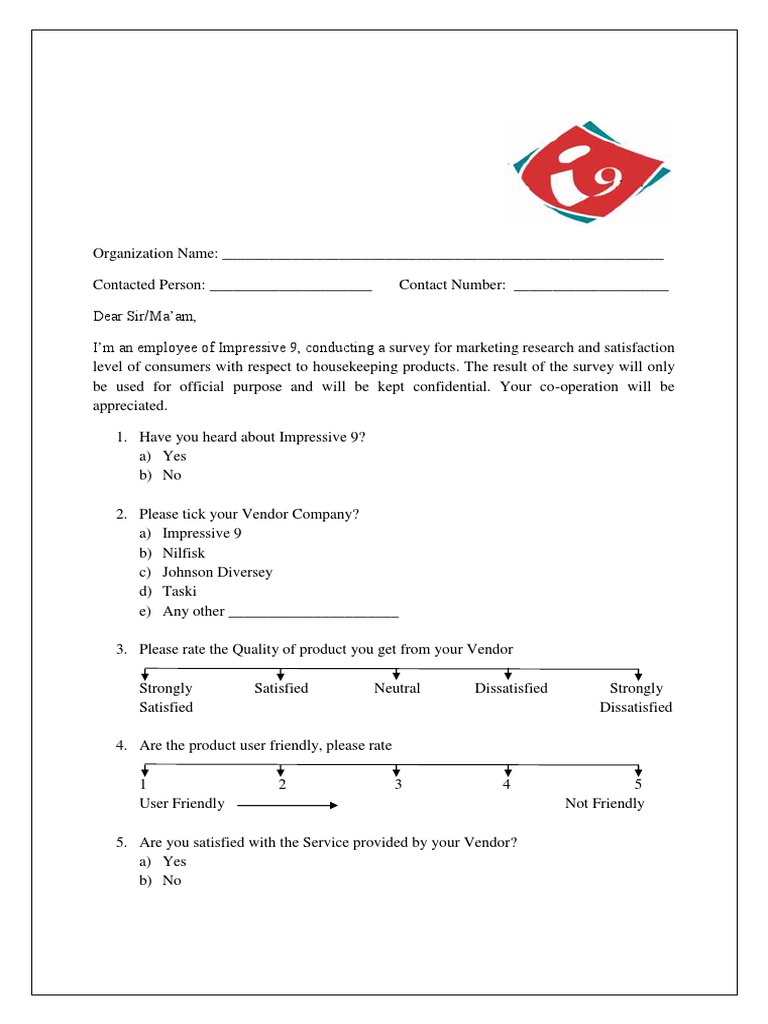 Market Research Questionnaire for Housekeeping | PDF