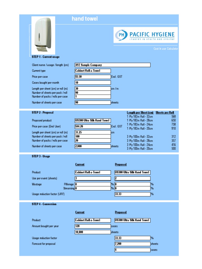 Cost in Use - Xyz Sample Co - Cabinet Roll-A-Towel To Us300 Ultra Silk ...