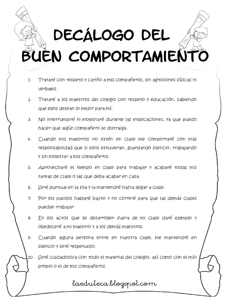Decálogo del Buen Comportamiento Escolar | PDF | Artes del Lenguaje y ...