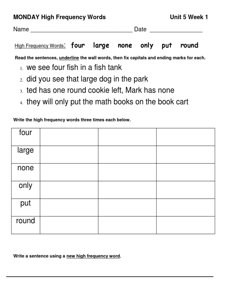 Unit 5 Week 1 High Frequency Words | PDF | Language Arts & Discipline
