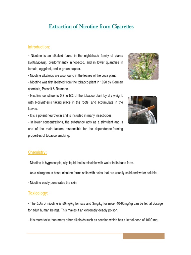 Extraction of Nicotine from Cigarettes | PDF | Nicotine | Filtration