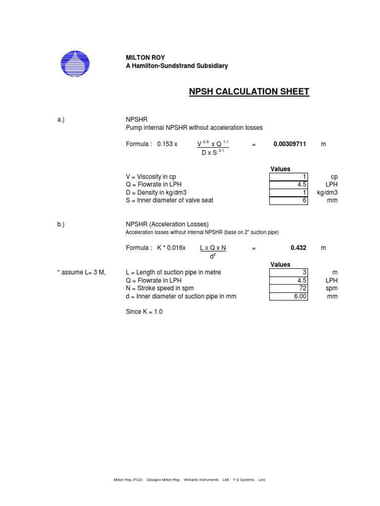 NPSH Calculation | PDF