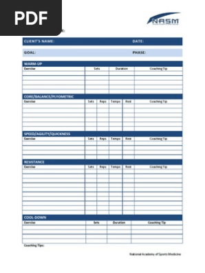 Nasm Workout Template