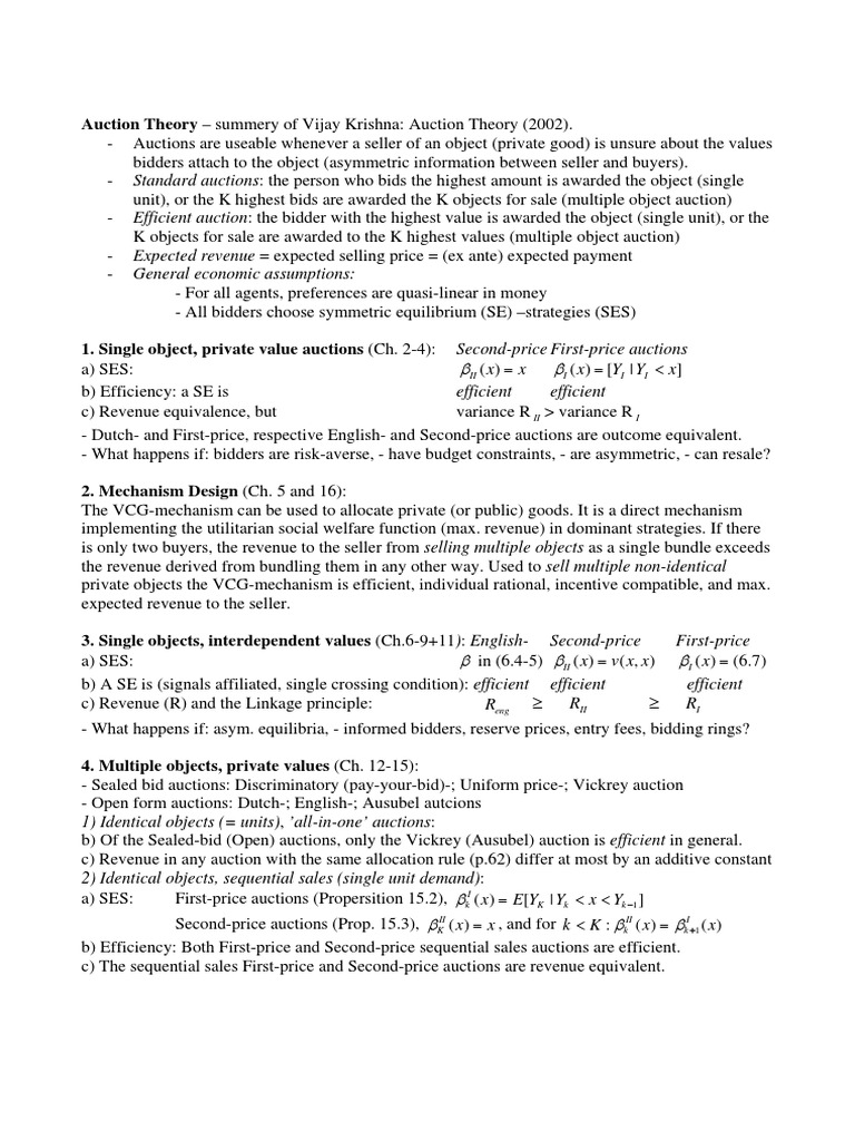 An Overview of Auction Theory: Key Concepts and Findings from Vijay ...