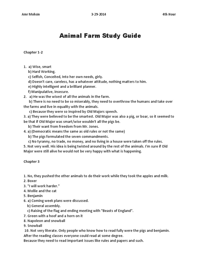 Animal Farm 1-10 (Questions and Answers) | PDF | Animals And Humans