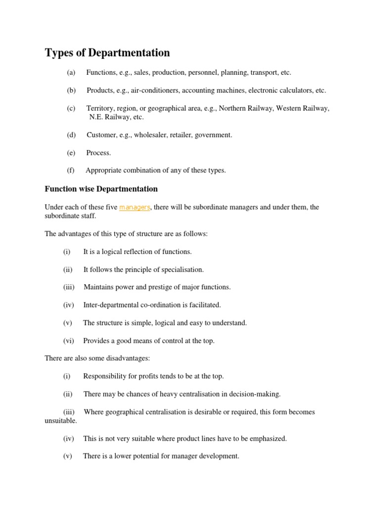 Types of Departmentation | PDF | Employment | Sales