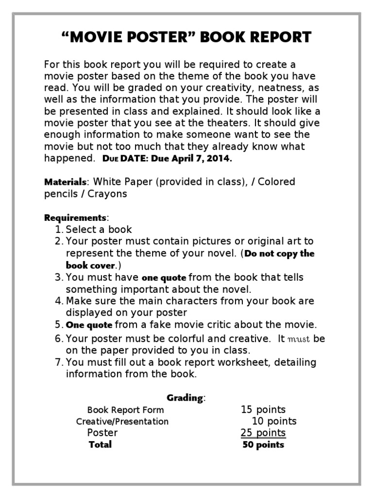 Movie Poster Book Report Guidelines | PDF