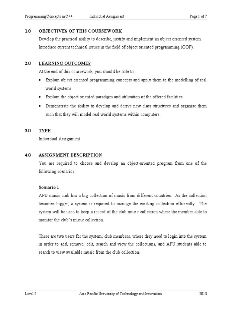 PCPP Assignment Programming Concepts in C++ Individual Assignment | PDF ...