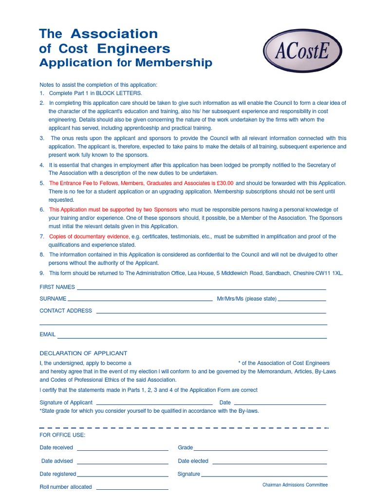 ACostE Application Form | PDF | Apprenticeship | Diploma