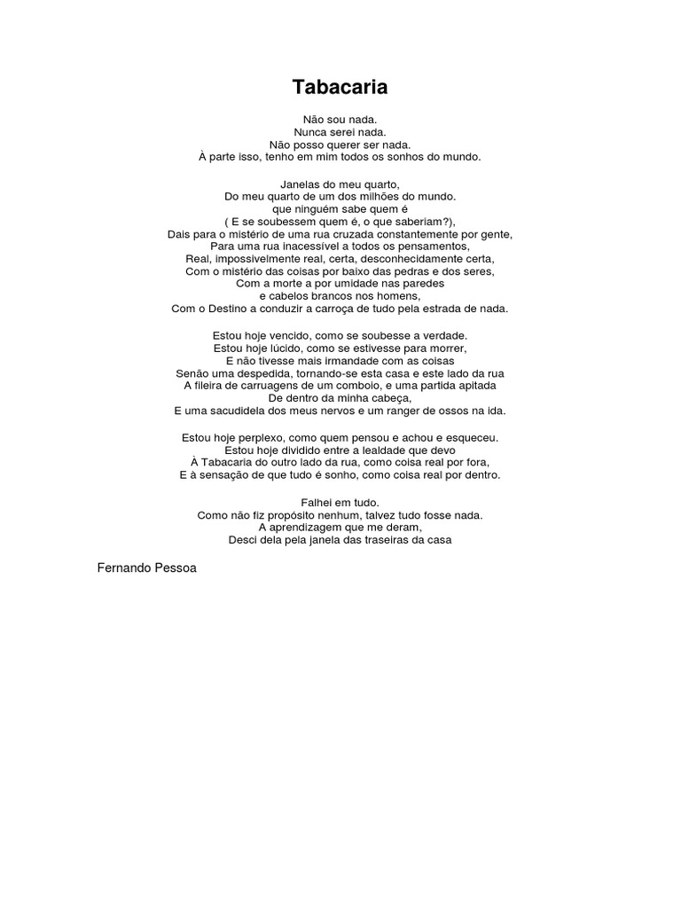 Poema - Tabacaria de Fernando Pessoa | PDF