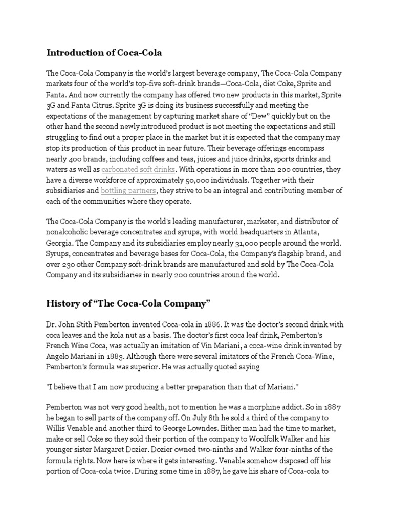Introduction of Coca.docx | Coca Cola | The Coca Cola Company