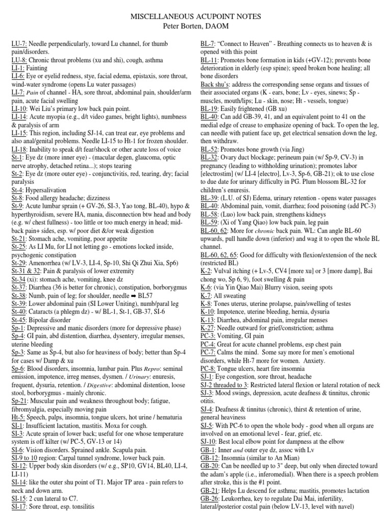 Acupoint Notes | PDF | Acupuncture | Human Leg