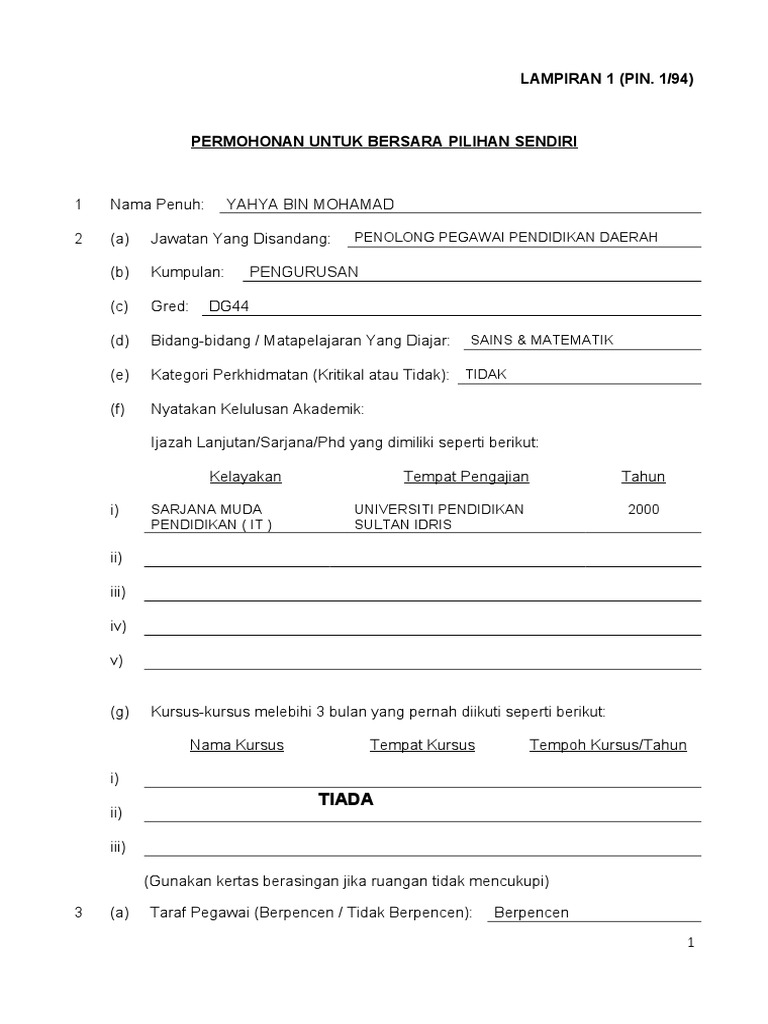 Borang Pencen Lampiran 1 (Pin194) | PDF