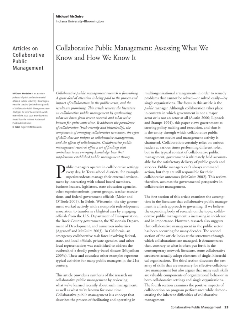 Collaborative Public Management - Assessing What We Know and How We ...