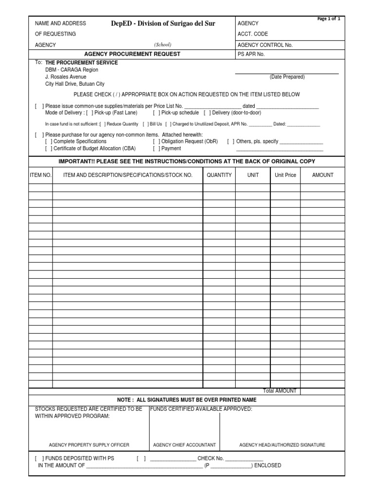 Agency Procurement Request (PS) - BLANK | PDF