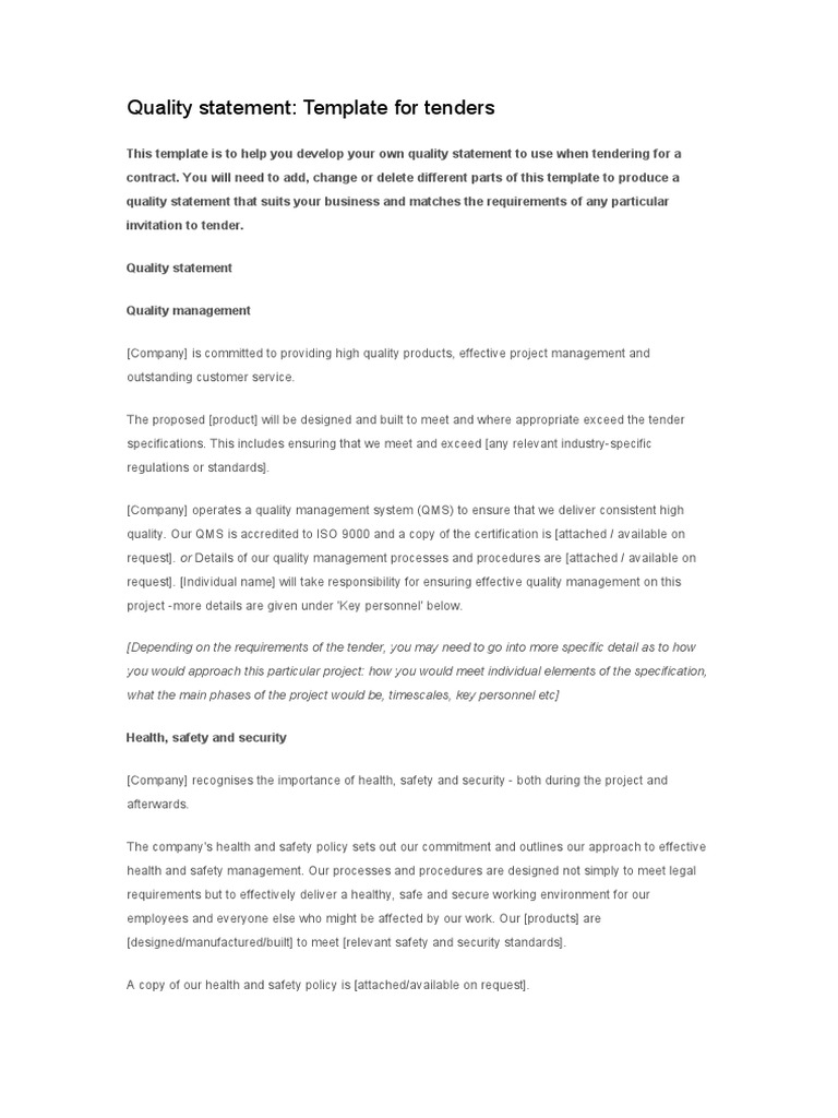 Quality Statement Template | PDF | Safety | Quality (Business)
