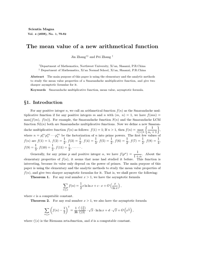 The Mean Value of A New Arithmetical Function | PDF | Prime Number | Function (Mathematics)