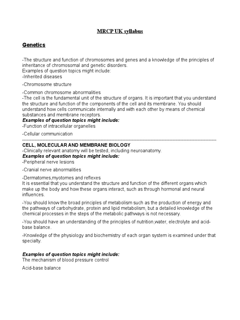 MRCP Syllabus-1 | PDF | Immunodeficiency | Immune System