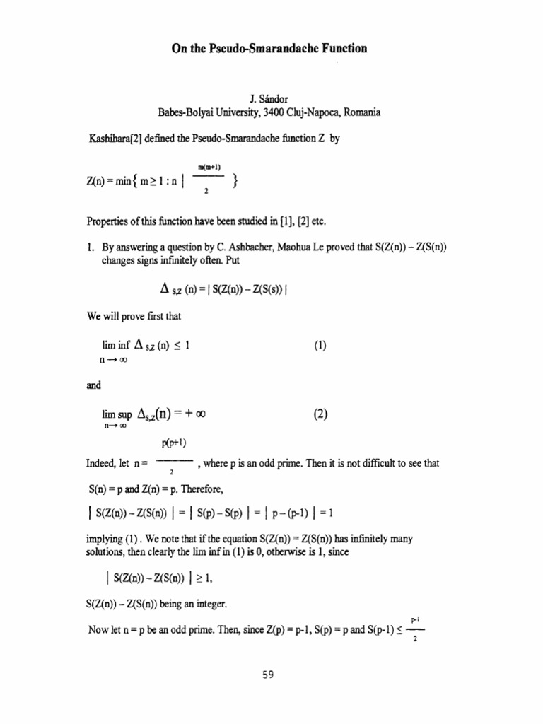 On The Pseudo-Smarandache Function | PDF | Number Theory | Analysis