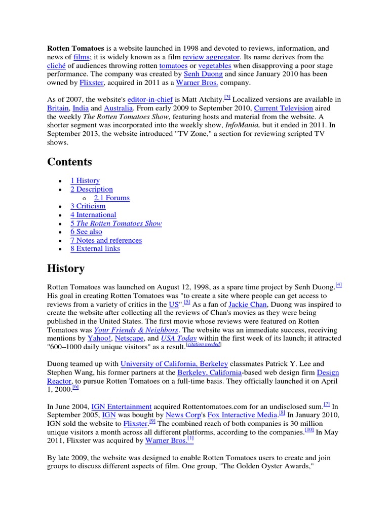 Rotten Tomatoes Is A Website Launched in 1998 and Devoted To Reviews ...