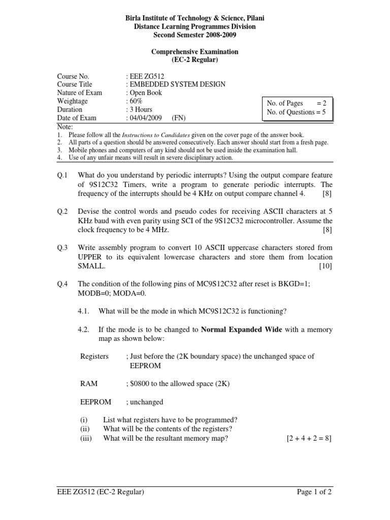 2009 - Open Book Exam BITS Pilani | PDF | Embedded System | Microcontroller