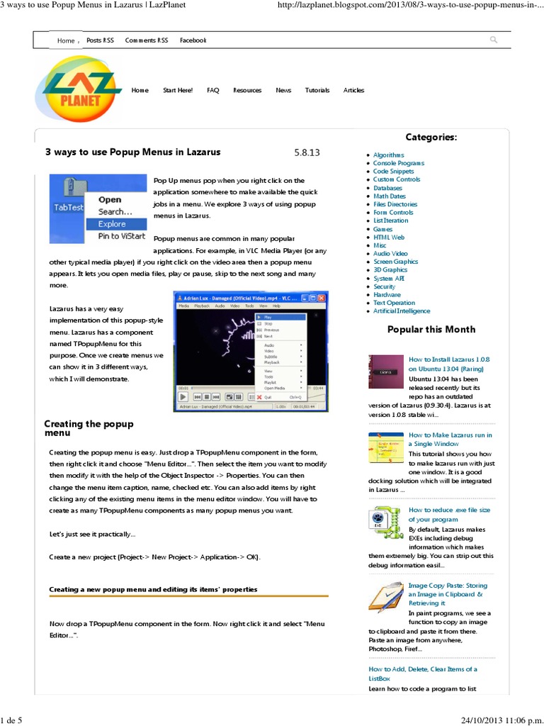 3 Ways To Use Popup Menus in Lazarus - LazPlanet | PDF | Menu (Computing) | Computing Platforms