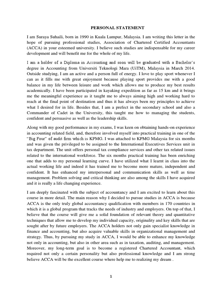 Suhaili Personal Statement | Accountant | Accounting