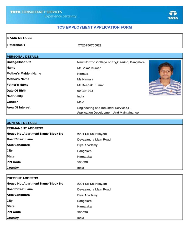 Tcs Employment Application Form | PDF | Email | Virtue