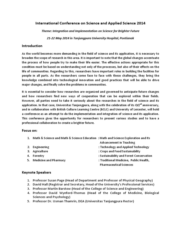 INTERNATIONAL CONFERENCE INTRODUCTION | University | Science