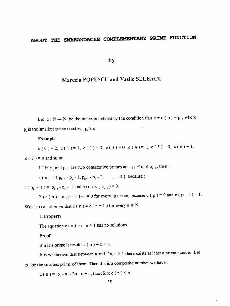 About The Smarandache Complementary Prime Function | PDF | Prime Number | Functions And Mappings