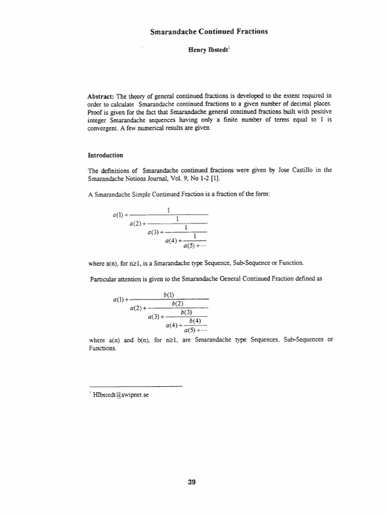 Smarandache Continued Fractions | PDF | Sequence | Fraction (Mathematics)