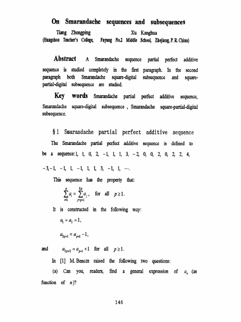 On Smarandache Sequences and Subsequences | PDF | Sequence | Numbers