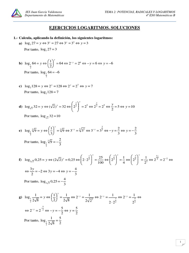 Tema2 Hoja3 Logaritmos Soluciones - Desbloqueado | PDF | Logaritmo | Grupos de mentiras