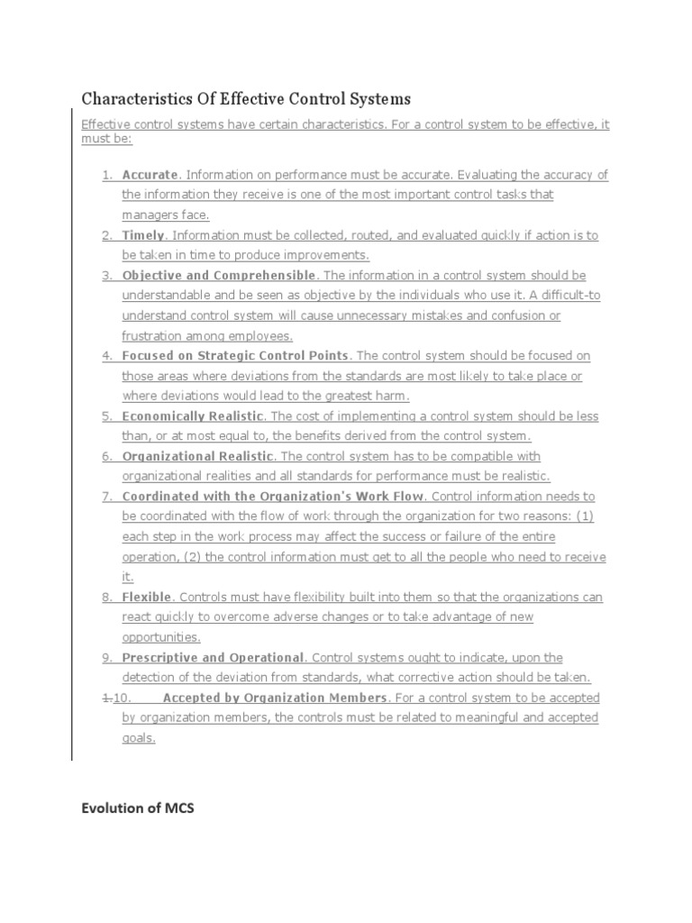 Characteristics of Effective Control Systems | PDF | Strategic ...