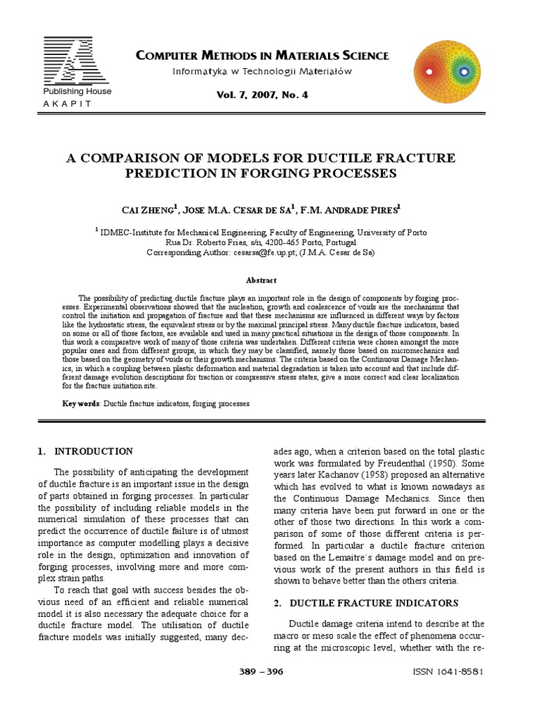 A Comparison Of Models For Ductile Fracture Prediction In Forging