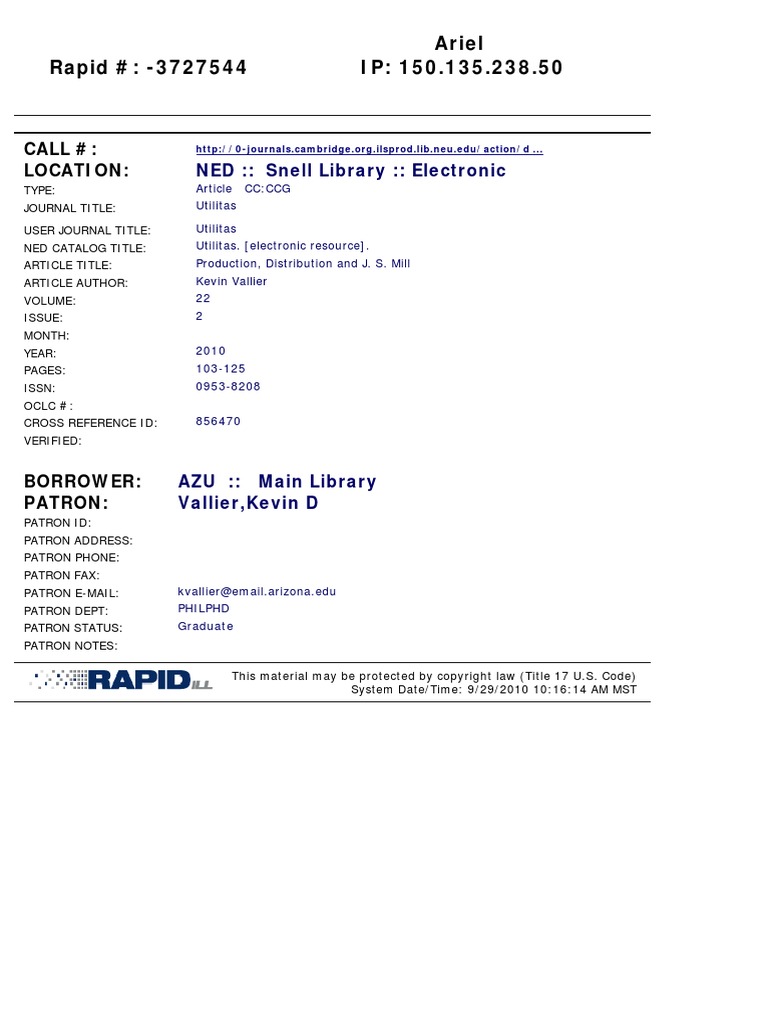 Production, Distribution, & J.S. Mill - Vallier | PDF | John Stuart ...