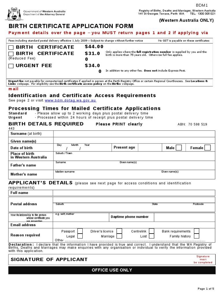 BDM1 Birth Applic Form | PDF | Birth Certificate | Identity Document