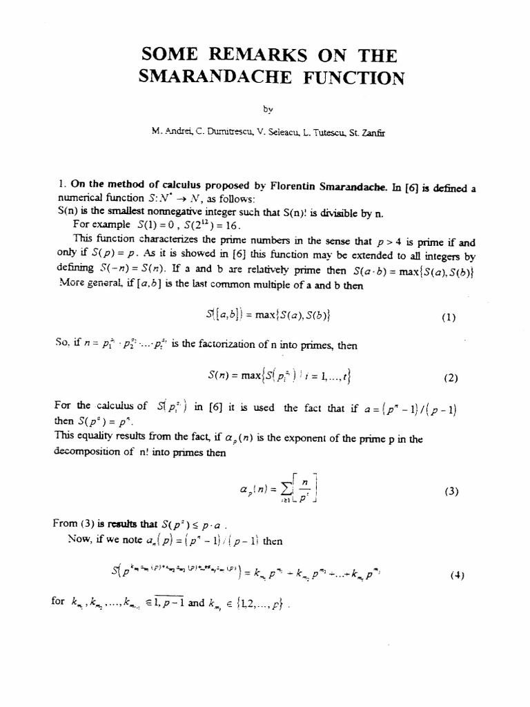Some Remarks On The Smarandache Function | PDF | Prime Number | Function (Mathematics)