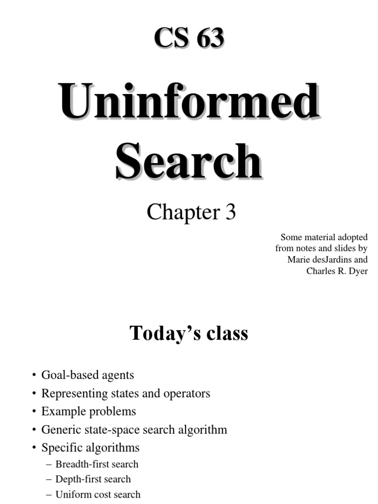 Uninformed Search: Some Material Adopted From Notes and Slides by Marie ...