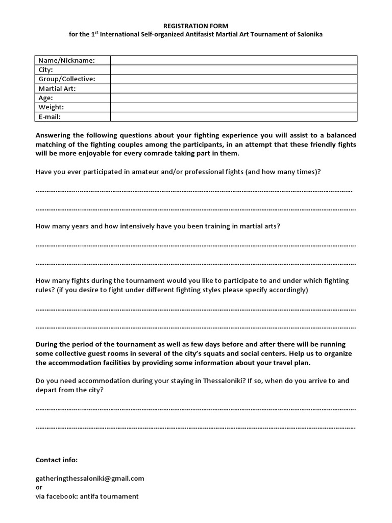 Registration Form For The 1 International Self-Organized Antifasist ...