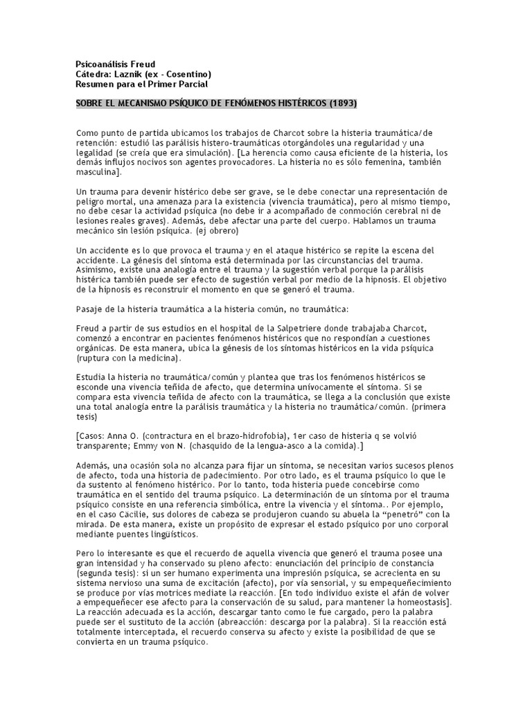 PsicoanálisisFreud Laznik Resumenparael1erparcial | PDF | Trauma psicólogico | Psique (psicología)