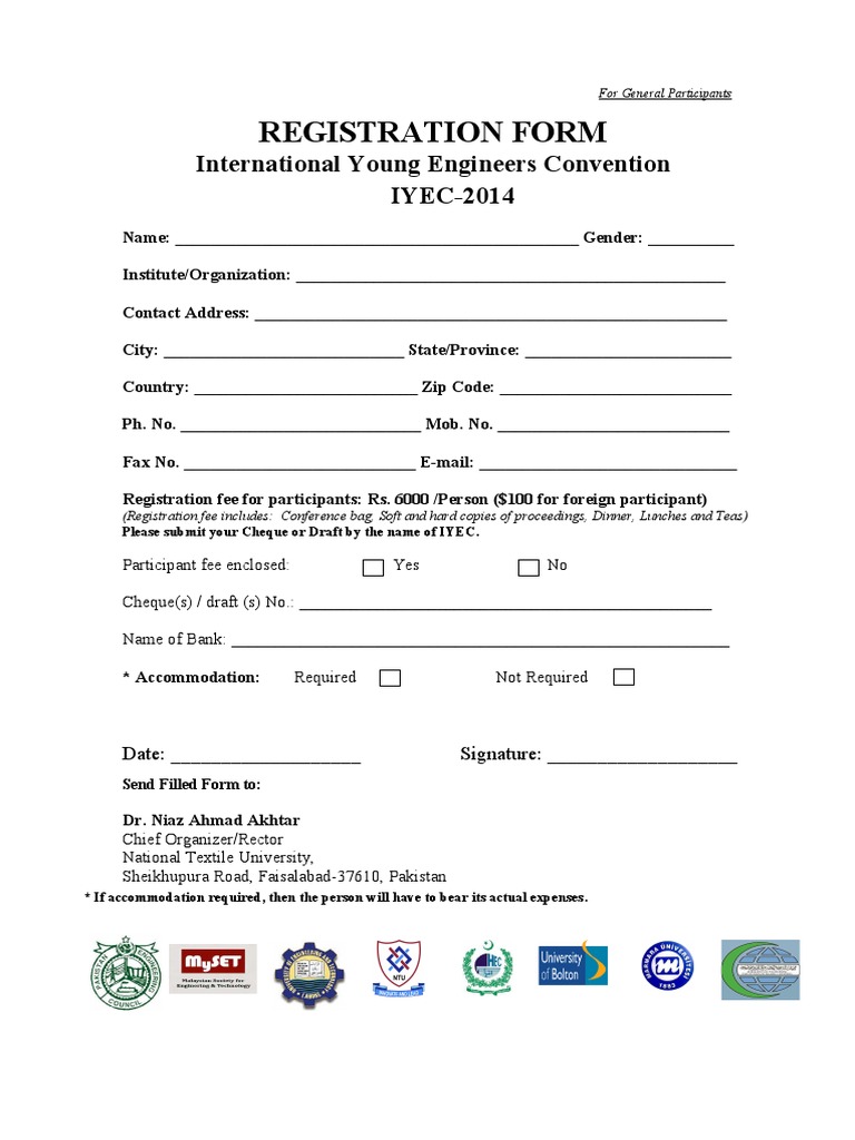 Registration Form: International Young Engineers Convention IYEC-2014 | PDF