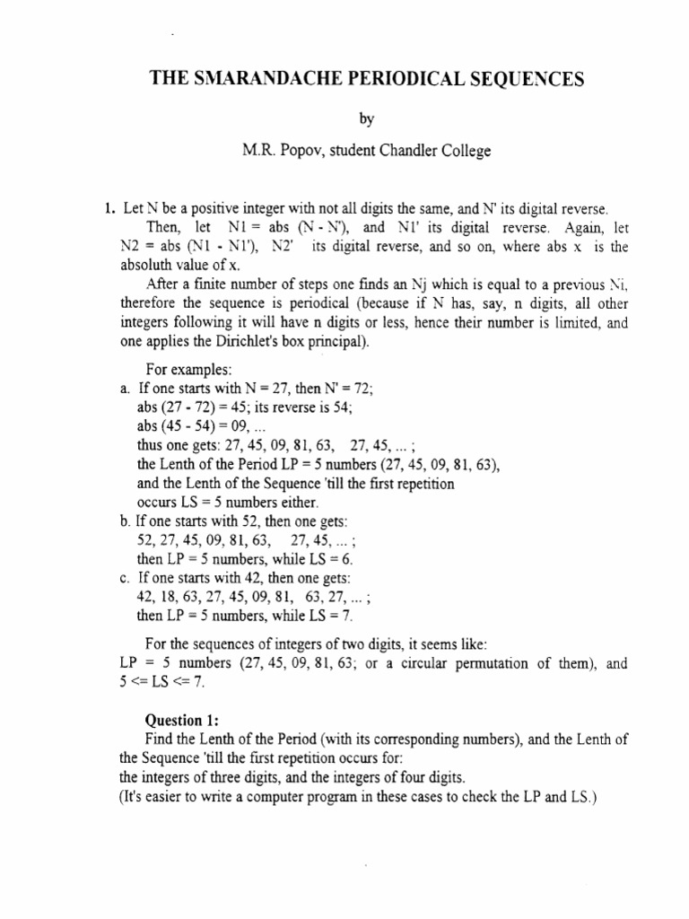 The Smarandache Periodical Sequences | PDF | Sequence | Integer